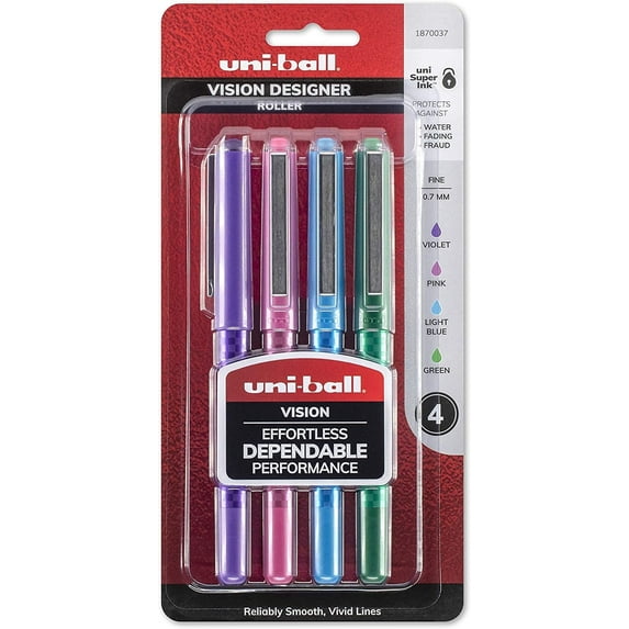 Uni-ball Vision Designer Rollerball Pens, Fine Point 0.7mm, Liquid Ink ...