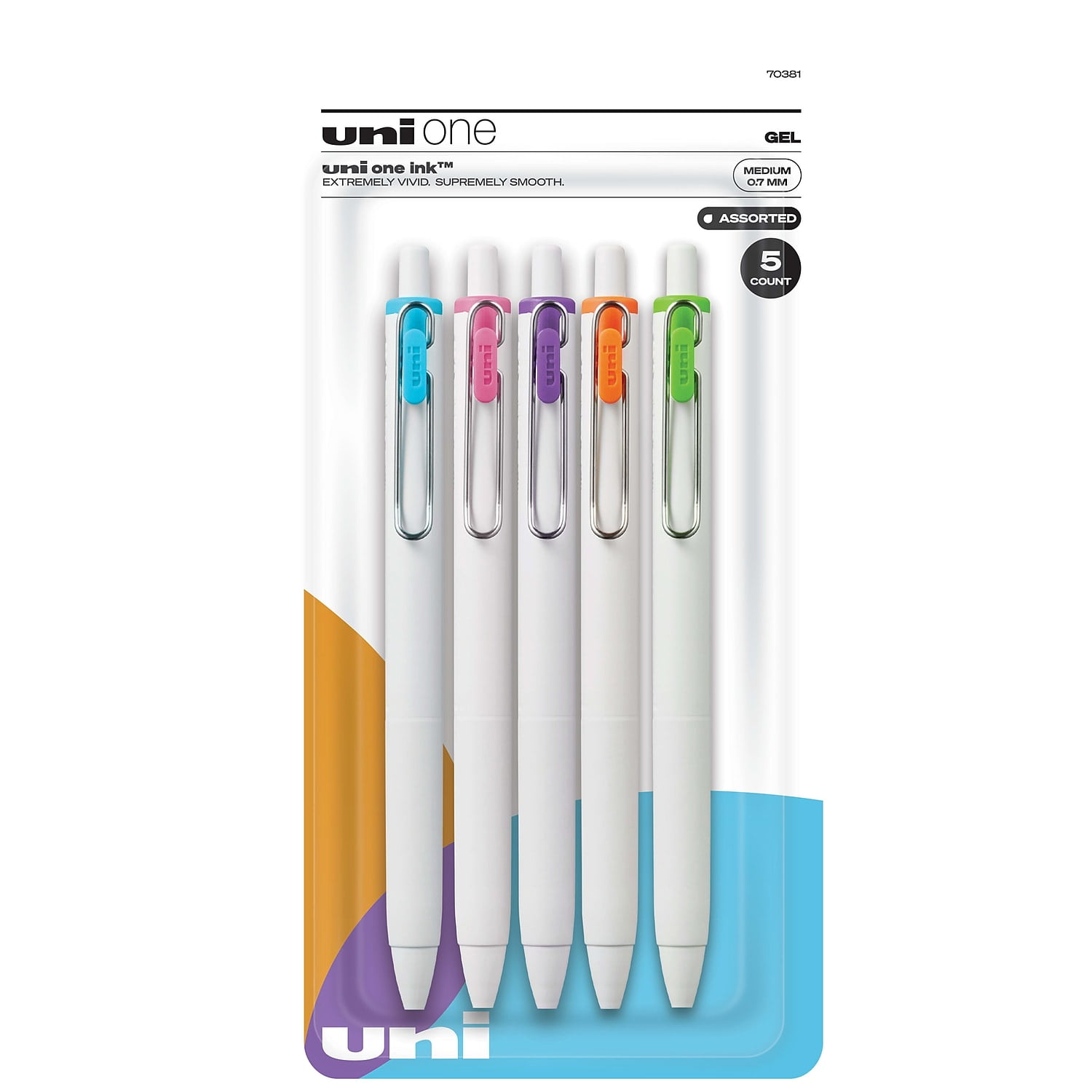Uni-Ball uniONE Retractable Gel Pen Medium 0.7mm Assorted Ink 5 Pack ...