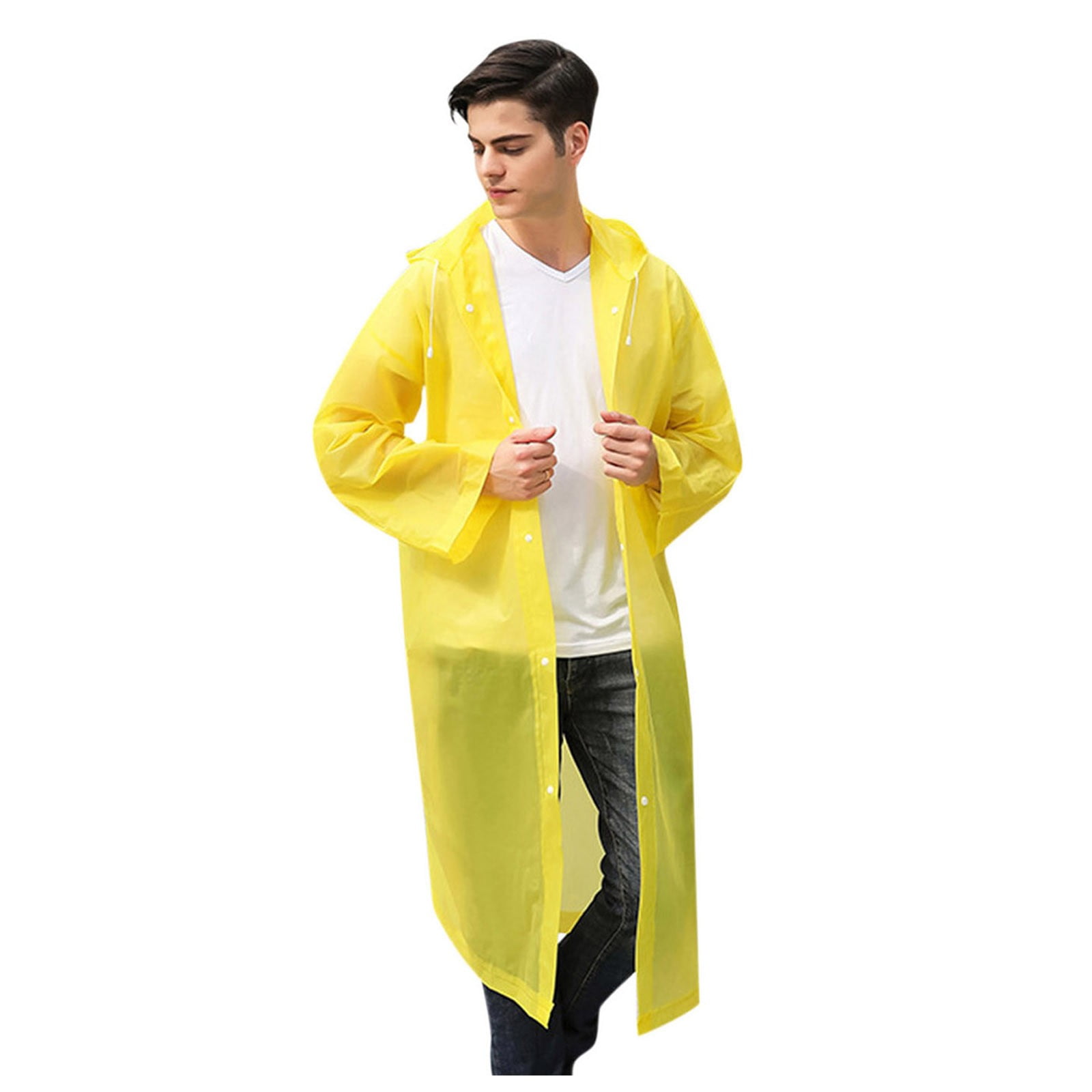 Uni Fashion Reusable Button Rain Jacket Coat Hooded Raincoat For Teens ...
