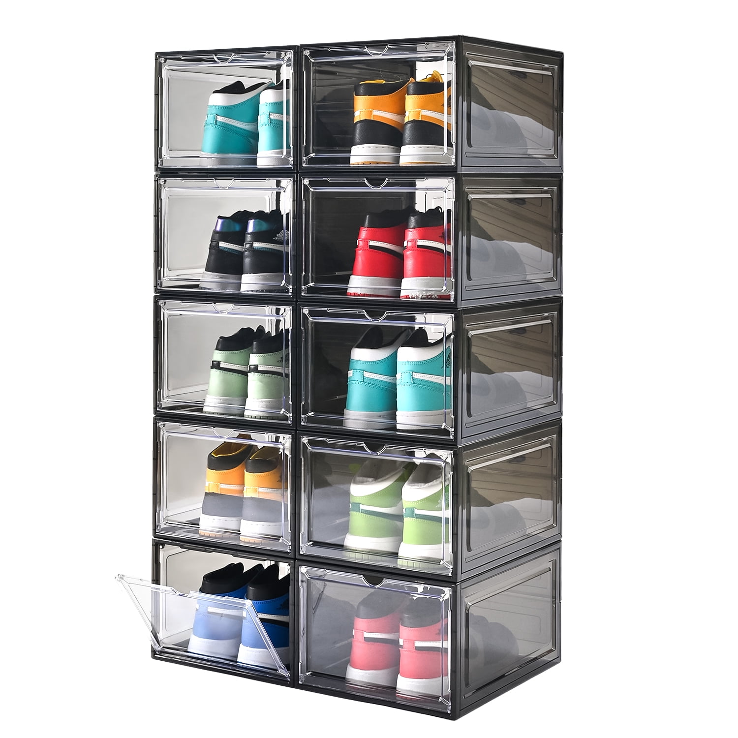 Uni HIMO 10-pack Thicken & Sturdy Black Clear Drop-Front Shoe Boxes ...