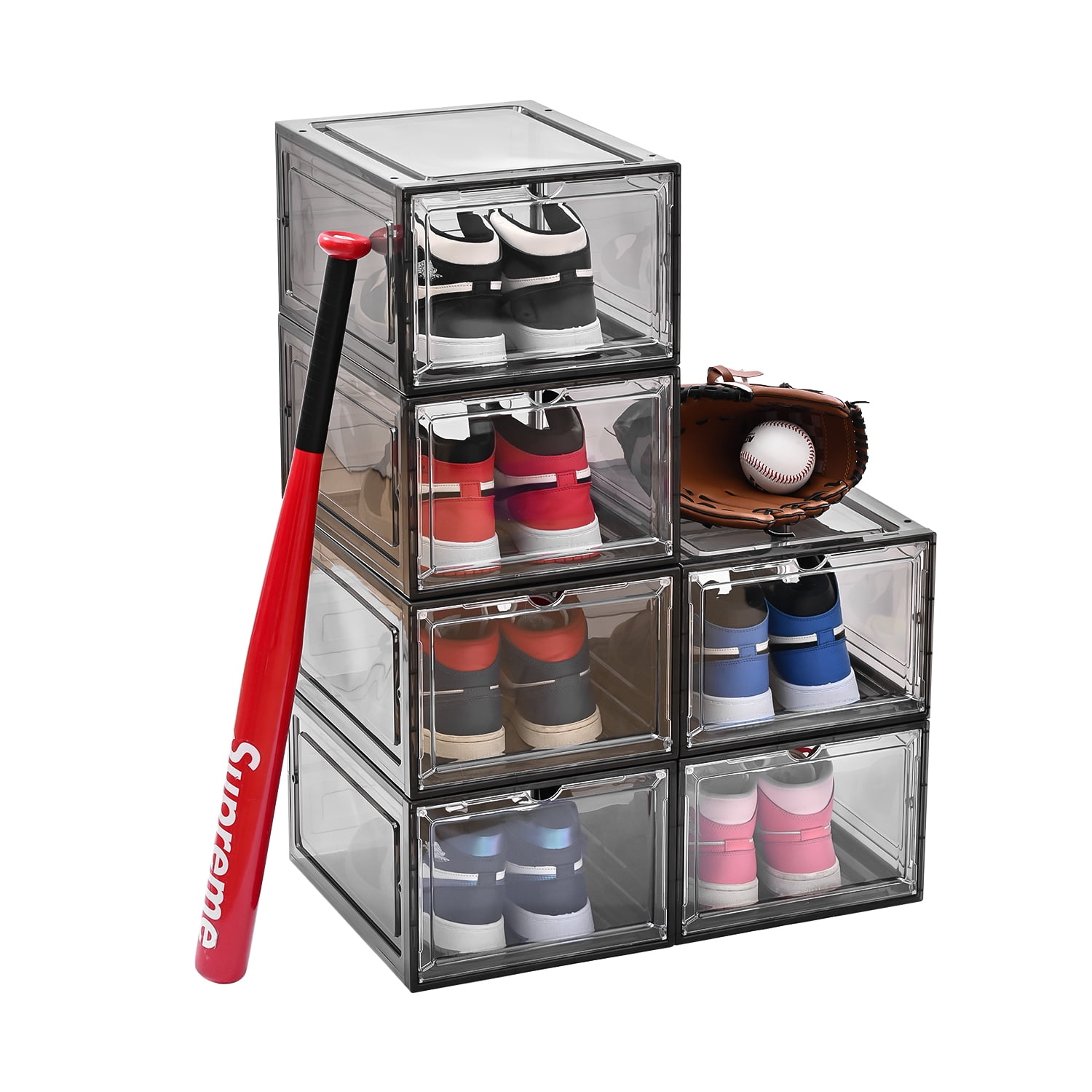 Uni HIMO 6-pack Thicken & Sturdy Black Clear Drop-Front Shoe Boxes ...