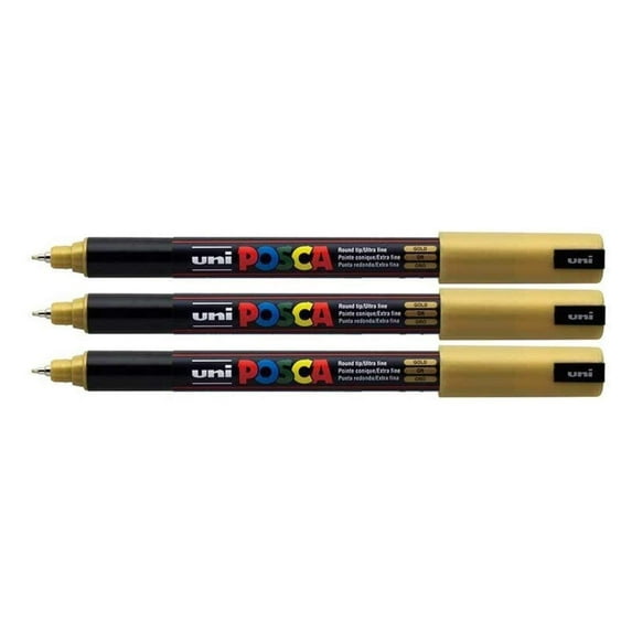 Uni Posca Gold Colour Paint Marker Pens Ultra Fine 0.7mm Calibre Tip ...