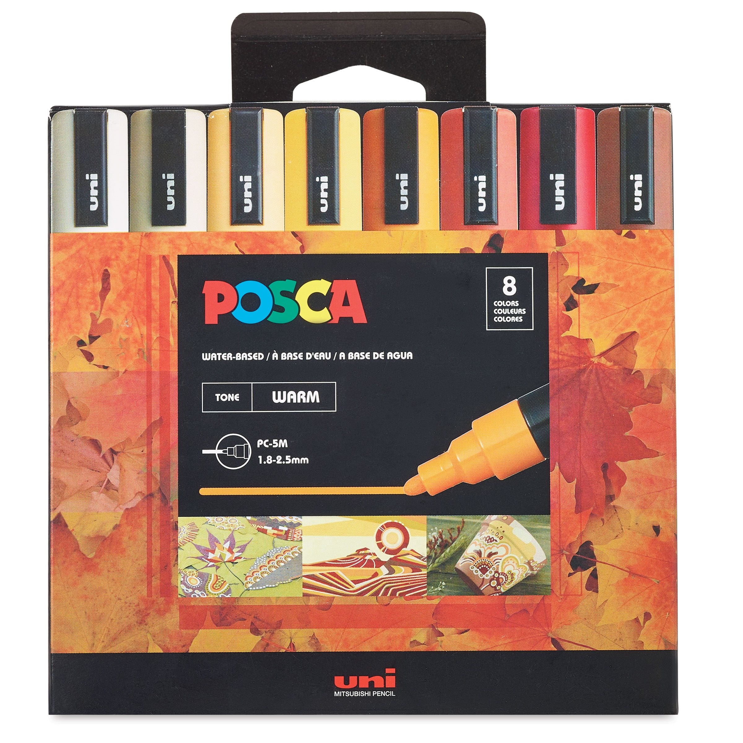 Uni Posca Paint Markers - Warm Tone Colors, Set of 8, Medium Tip, 2.5 ...