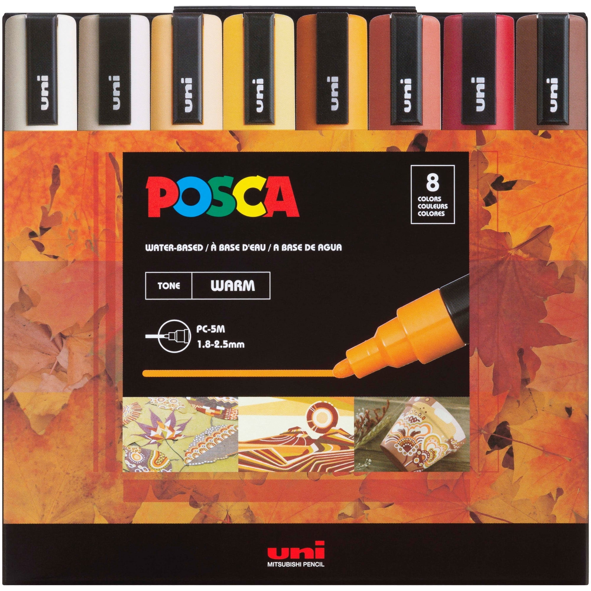 Uni POSCA PC-5M Paint Markers, Medium Tip (1.8-2.5mm), Warm Tones, 8 ...