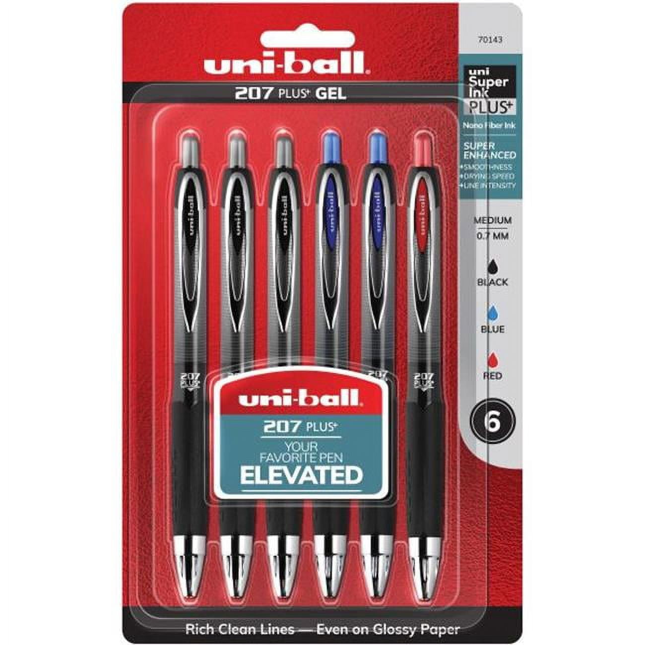 Uni-ball 207PLUS+ Retractable Gel Pen, 0.7 mm, Assorted Ink, 6/PK ...
