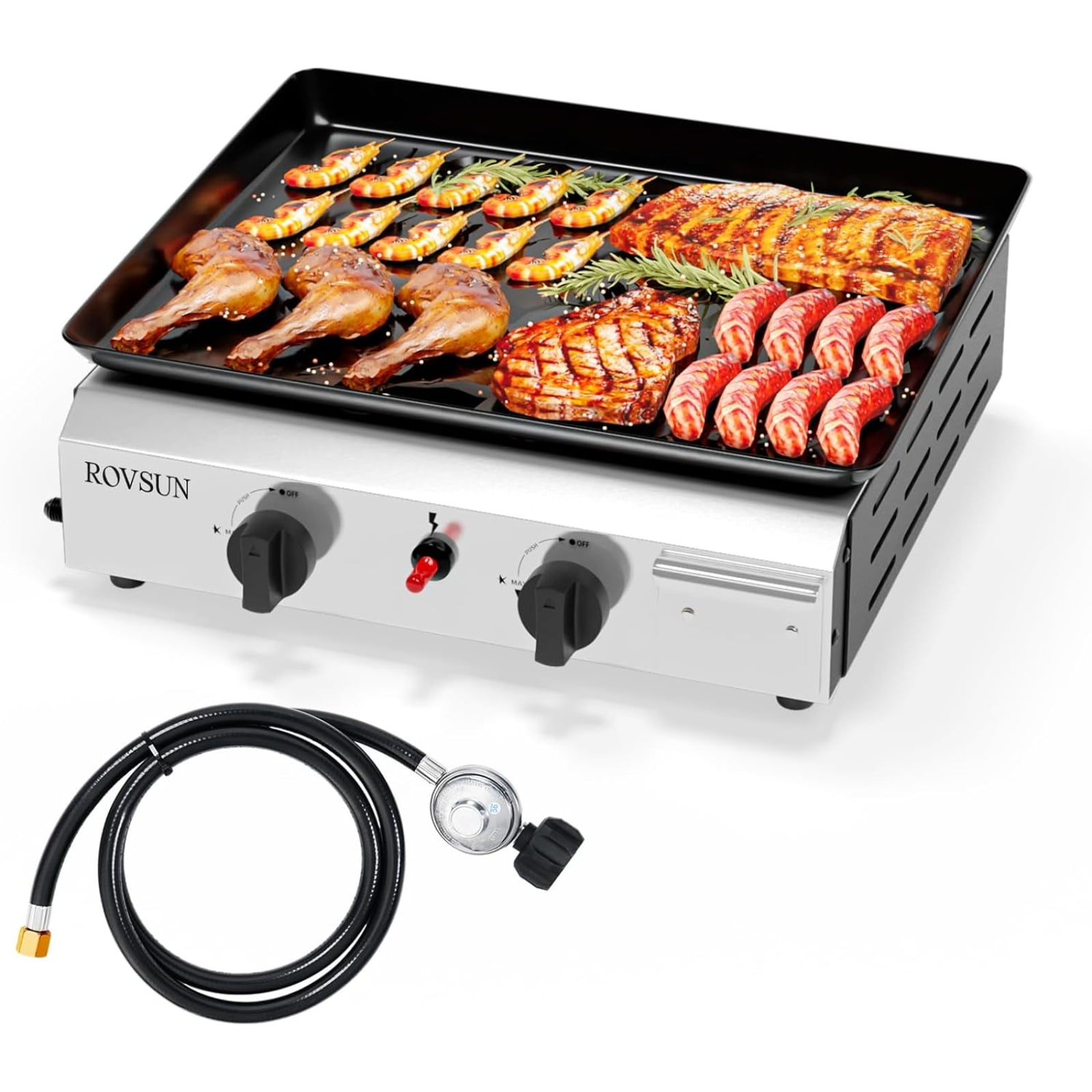 UniAlly 2 Burner Portable Propane Griddle with Nonstick Enameled Tray ...