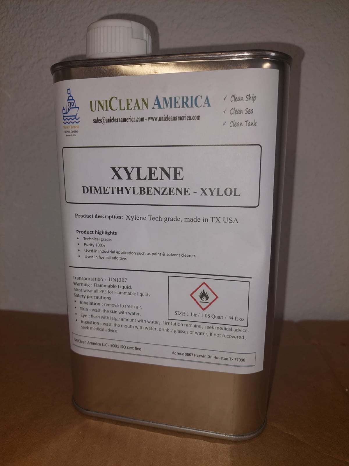 UniClean America Xylene - (dimethylbenzene) Xylol - HIGH Purity - Made in USA - 1 liter / 34 fl ...