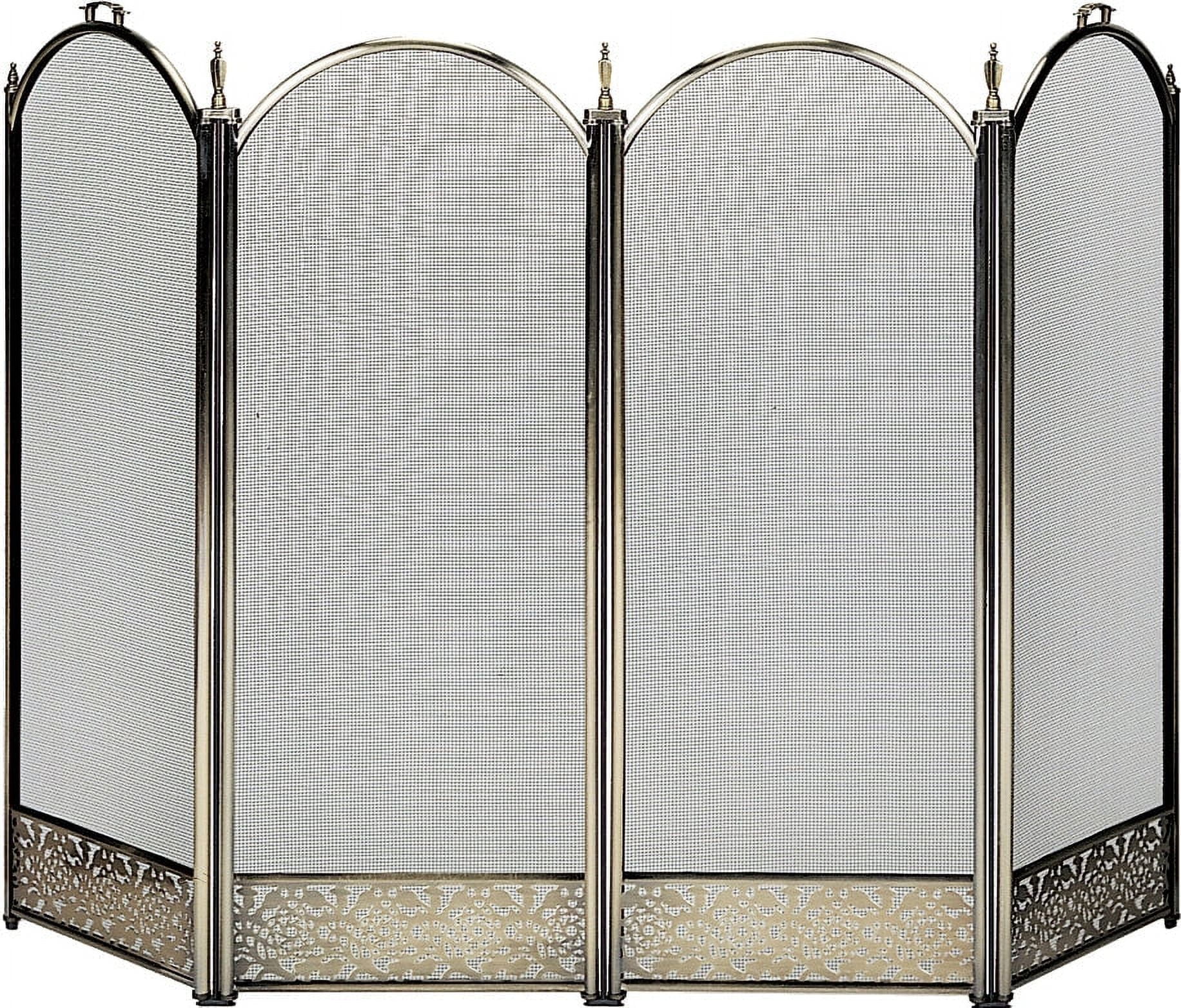 UniFlame 4 Fold Antique Brass Fireplace Screen, Decorative Filigree ...