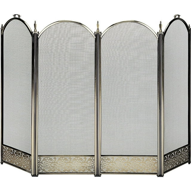 UniFlame S-4645 4 Fold Antique Brass Screen w - Decorative Filigree ...
