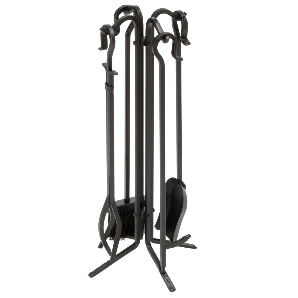 UniFlame 5-Piece Black Wrought Iron Fireset with Crook Handles ...