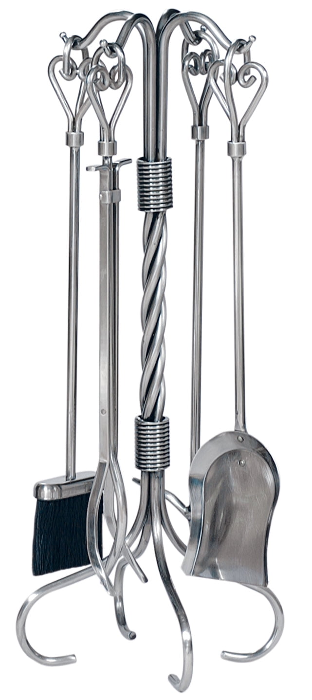 Uniflame 5 Piece Pewter Wrought Iron Fireset With Heart Handles ...