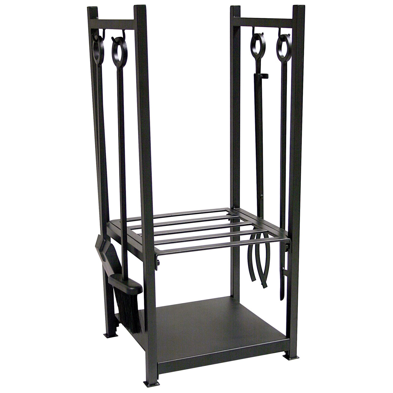 UniFlame Black Wrought Iron Log Holder with Fire Tools with Ring ...