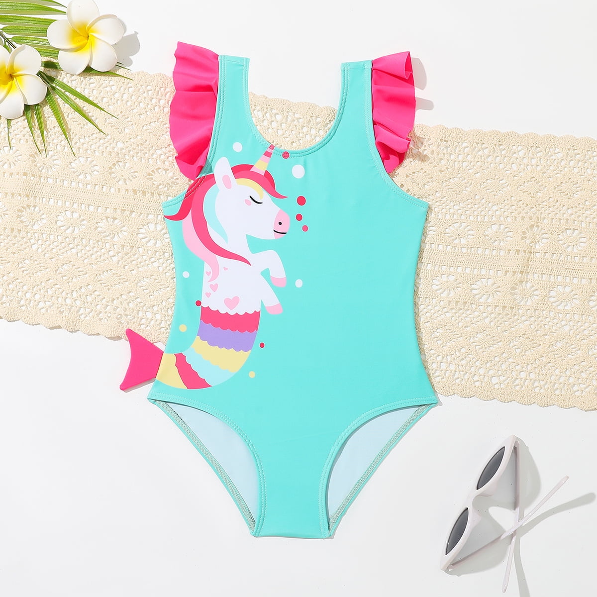 UniMagic Girls' Unicorn Swimsuit 2025 - One-Piece Ruffled Swimwear with ...