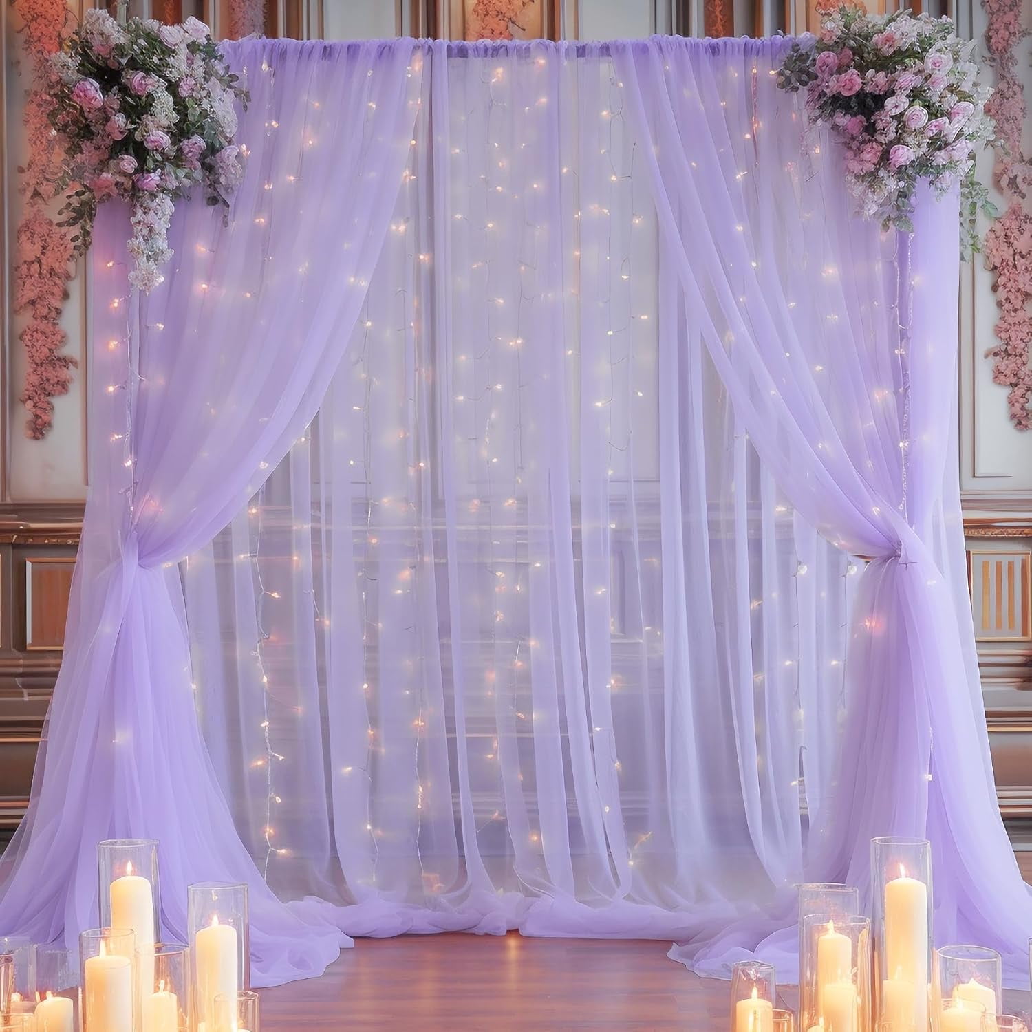 UniMall 20x10ft Purple Tulle Backdrop Curtain with Lights String for ...