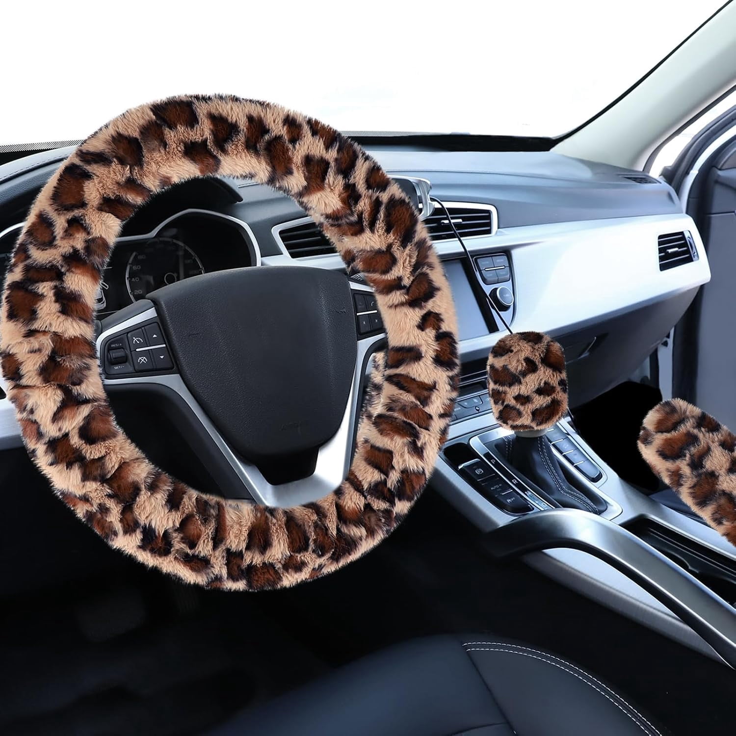 UniMall Fuzzy Car Steering Wheel Cover, Universal Fit Fur Auto Wheel ...