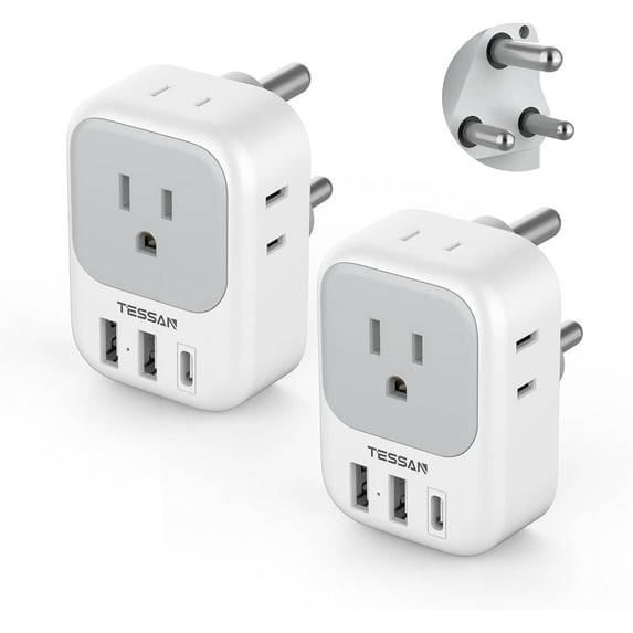 UniMall South Africa Plug Adapter 2 Pack, Type M Power Adapter with 4 ...