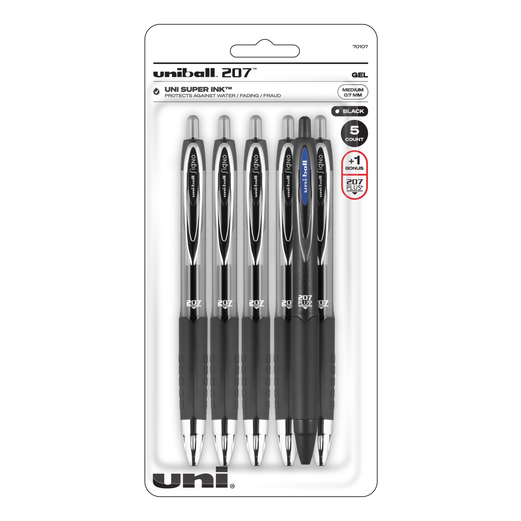 Uniball 207 Gel Pens, Medium Point (0.7mm), Black Ink, 5 Count + Bonus ...