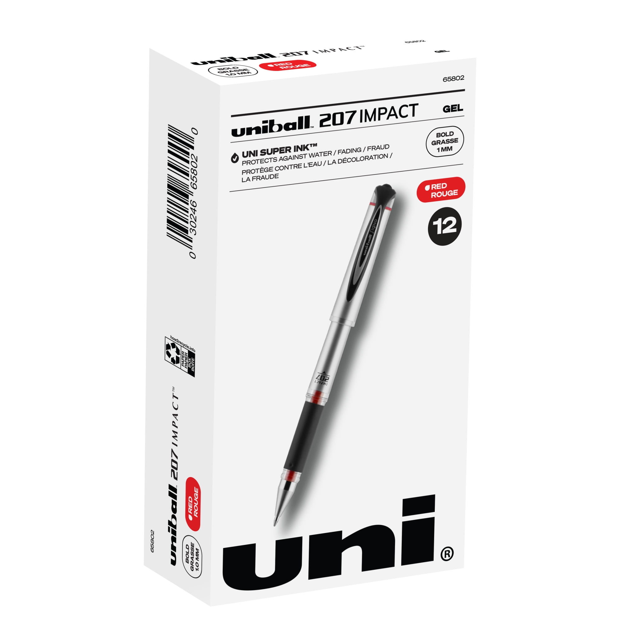 Uniball 207 Impact Gel Pens, Bold Point (1.0mm), Red Ink, 12 Count ...