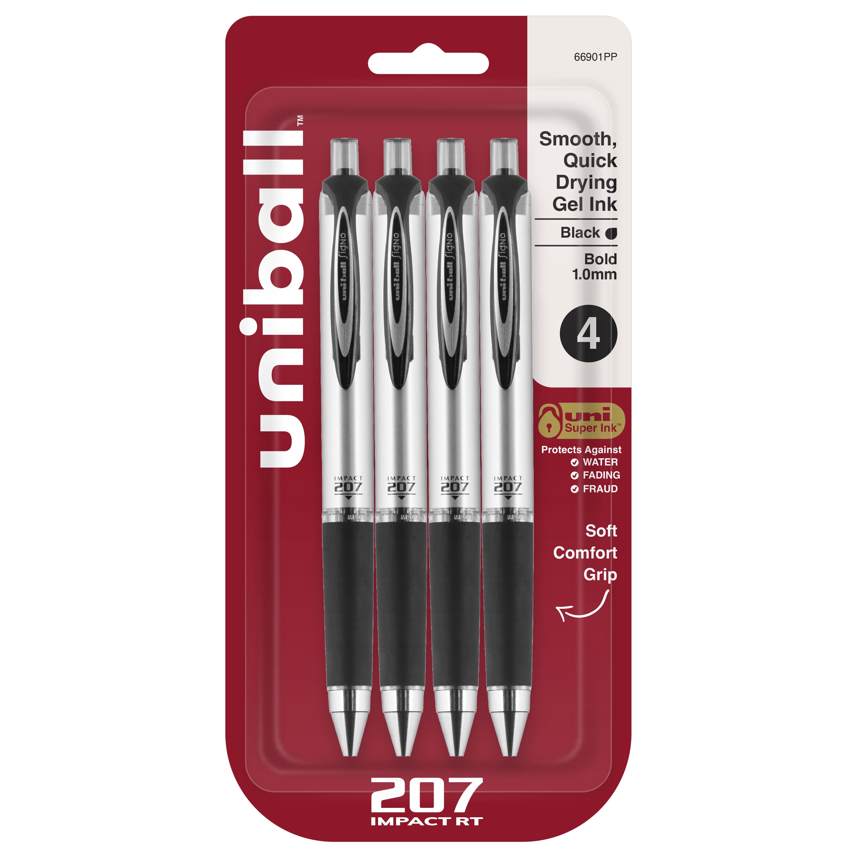 Uniball 207 Impact RT Gel Pens, Bold Point (1.0mm), Black Ink, 4 Count ...