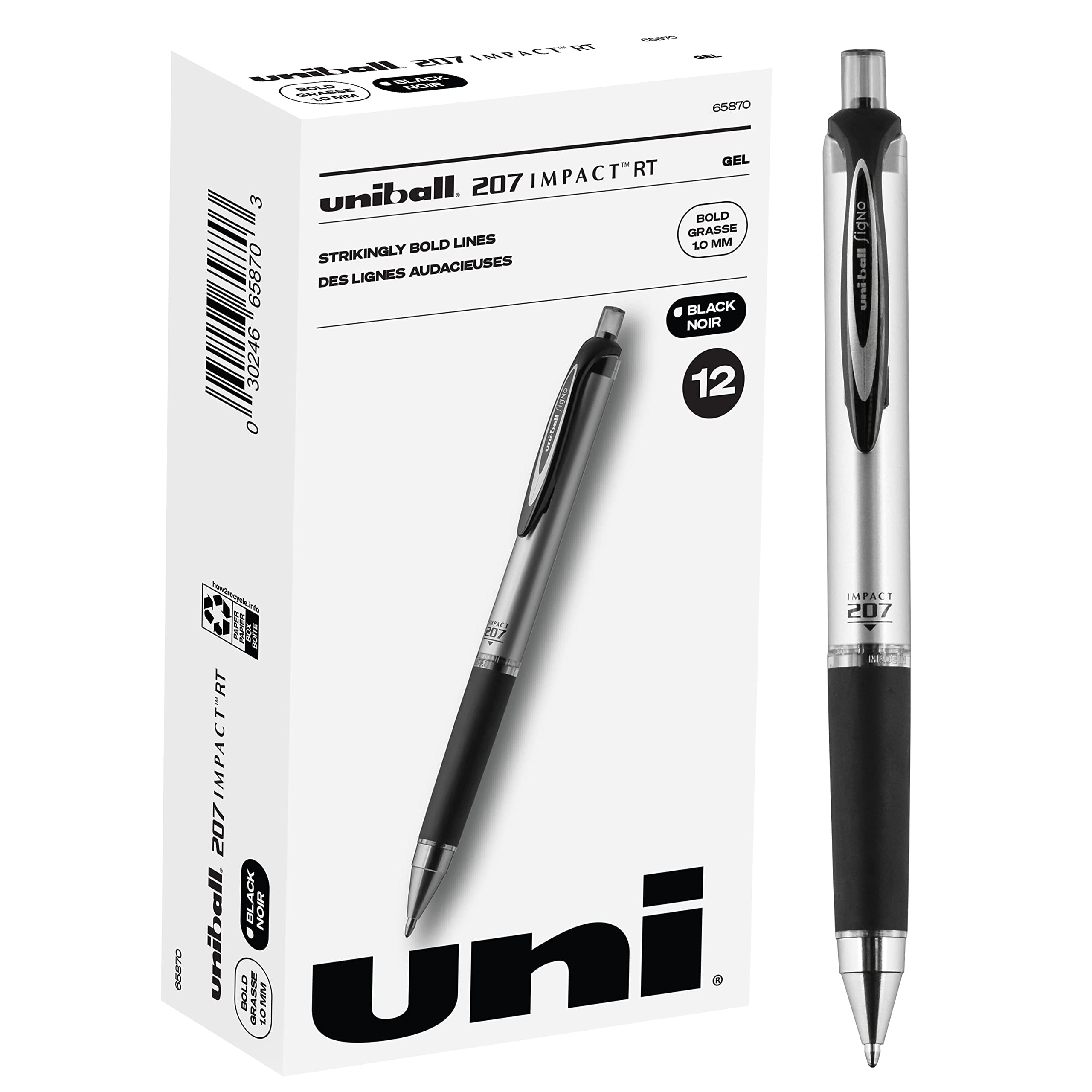 Uniball 207 Impact Retractable Gel Pens, Bold Point (1.0mm), Black Ink, 12 Count - Walmart.com