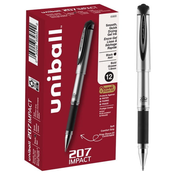 uniball, Impact Gel Stick Pens, 1.0mm Bold Point, Black Ink, 12 ct ...