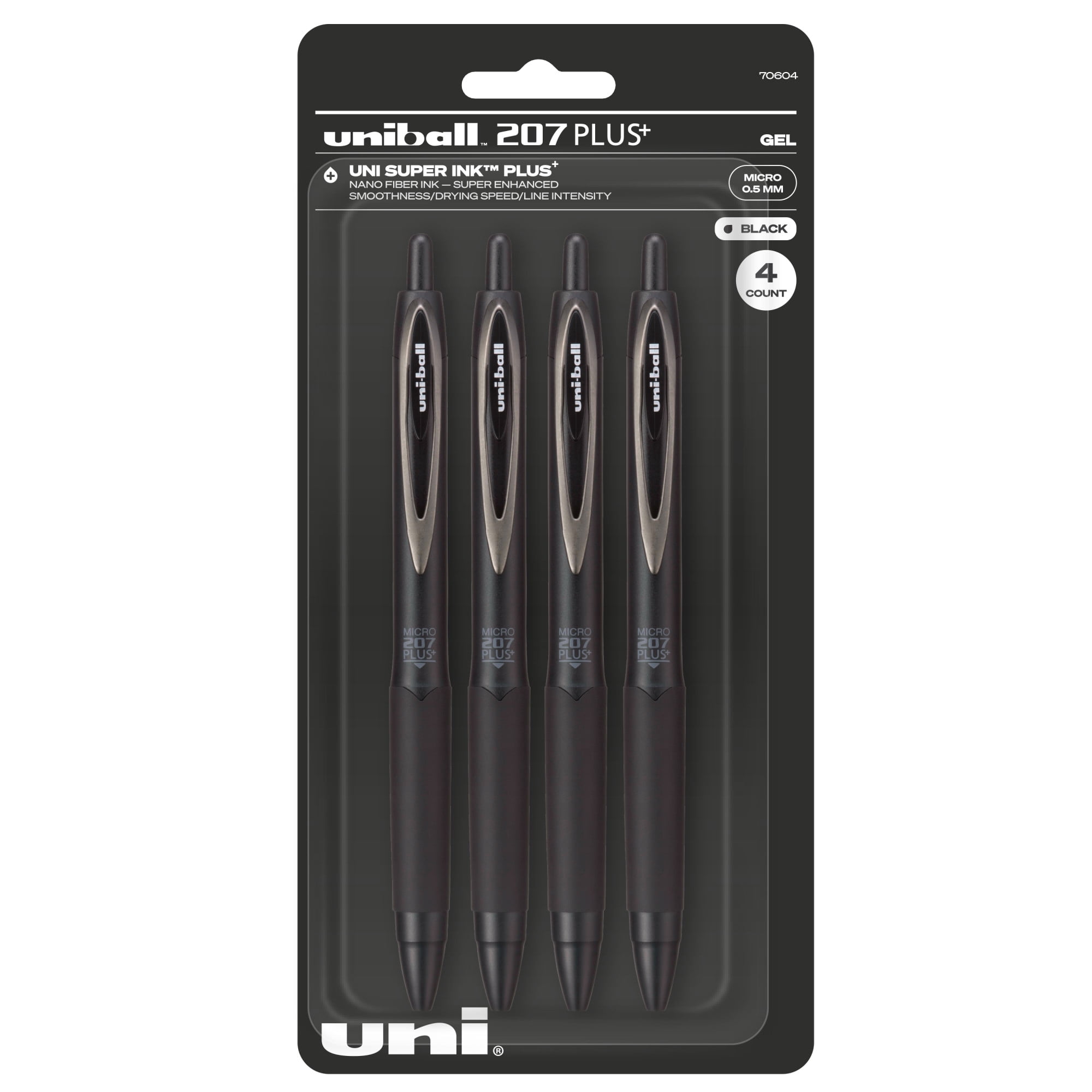 Uniball 207 Plus+ Retractable Gel Pens, Micro Point (0.5mm), Black ...