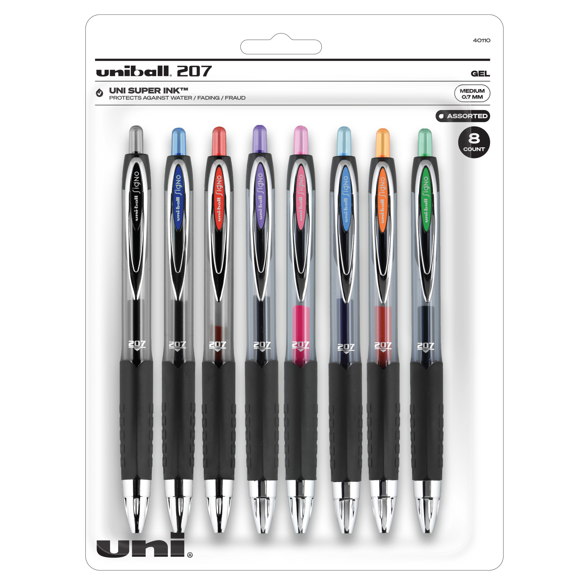 Uni-Ball 207 Medium Point Black Gel Pens, Retractable, Water-Resistant ...