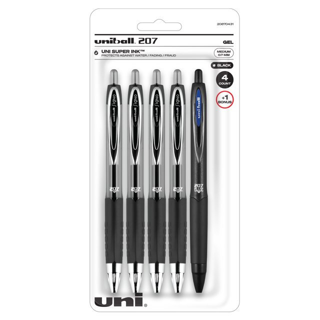 Uniball 207 Retractable Gel Pens, Medium Point (0.7mm), Black Ink Gel ...