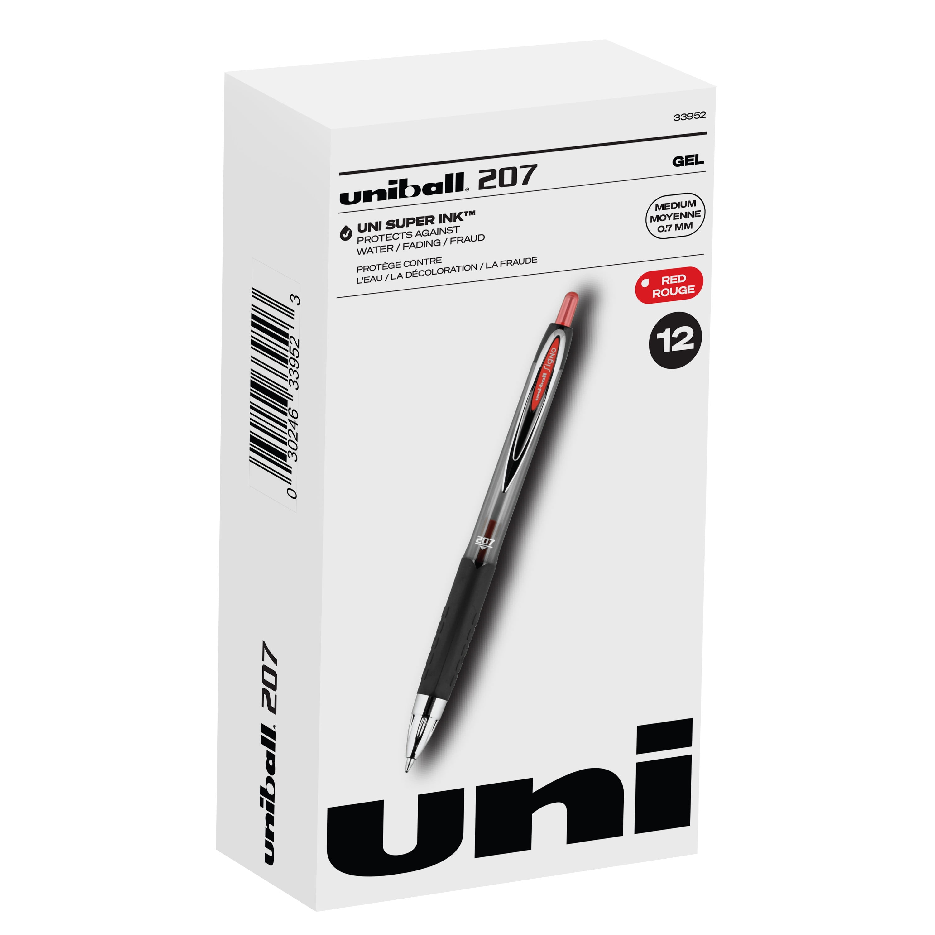 Uniball 207 Retractable Gel Pens, Medium Point (0.7mm), Red Ink, 12 ...