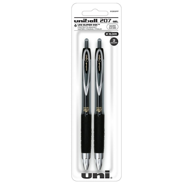 Uniball 207 Retractable Gel Pens, Micro Point (0.5mm), Black Ink Gel ...