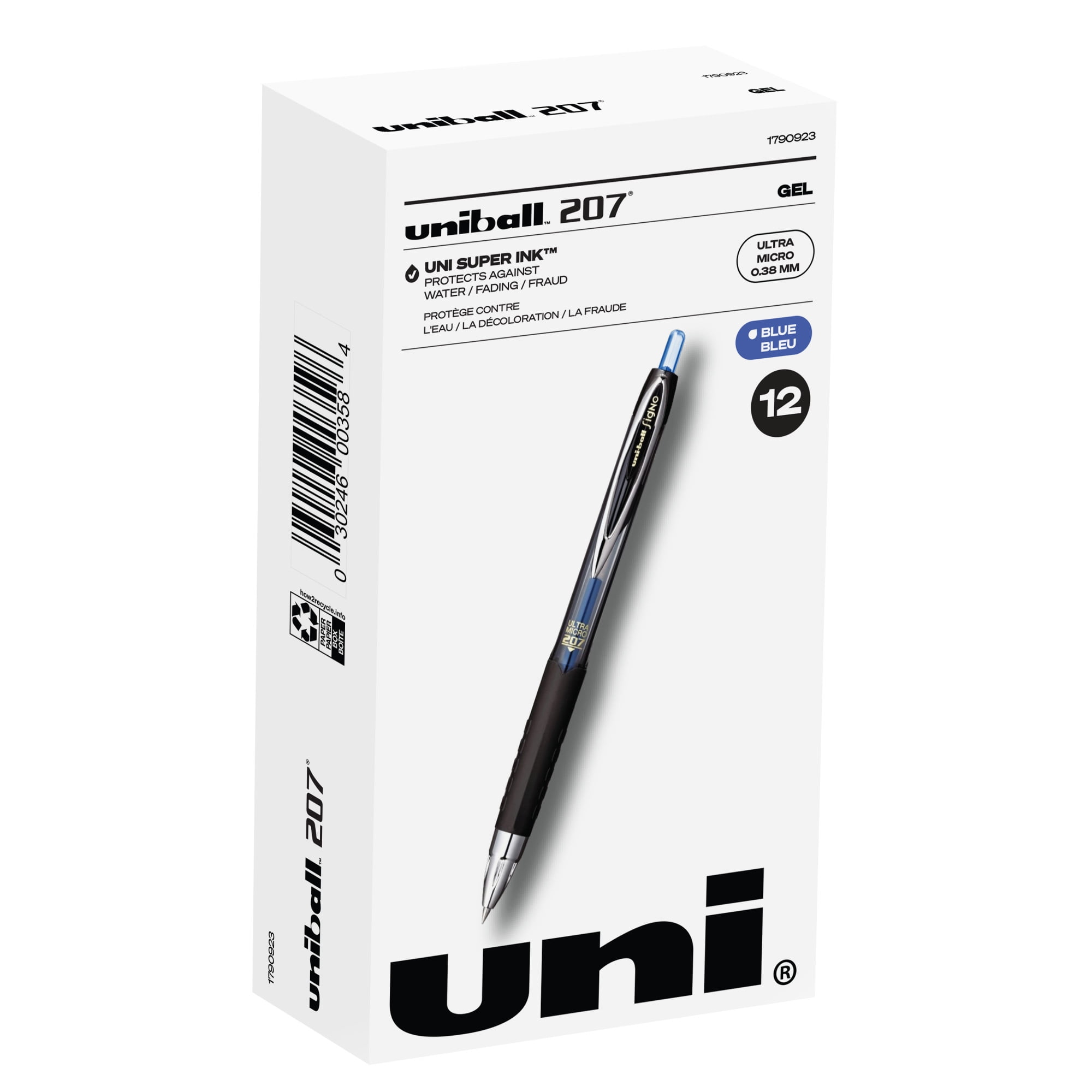 uniball, Retractable Gel Pens, 207, Ultra Micro Point 0.38mm Blue Ink ...