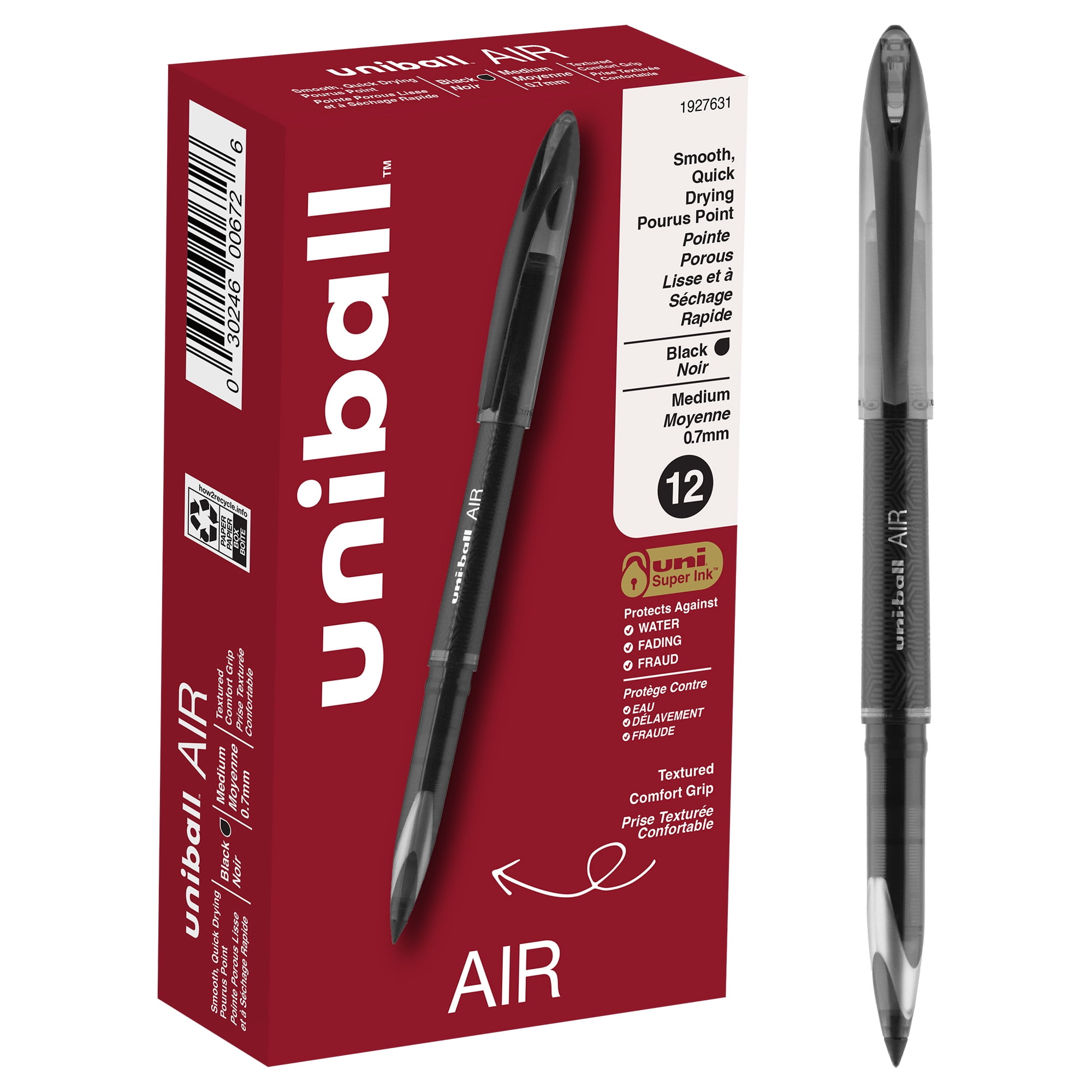 Uniball Air Porous Point Pens, Fine Point (0.7mm), Black Ink, 12 Count ...