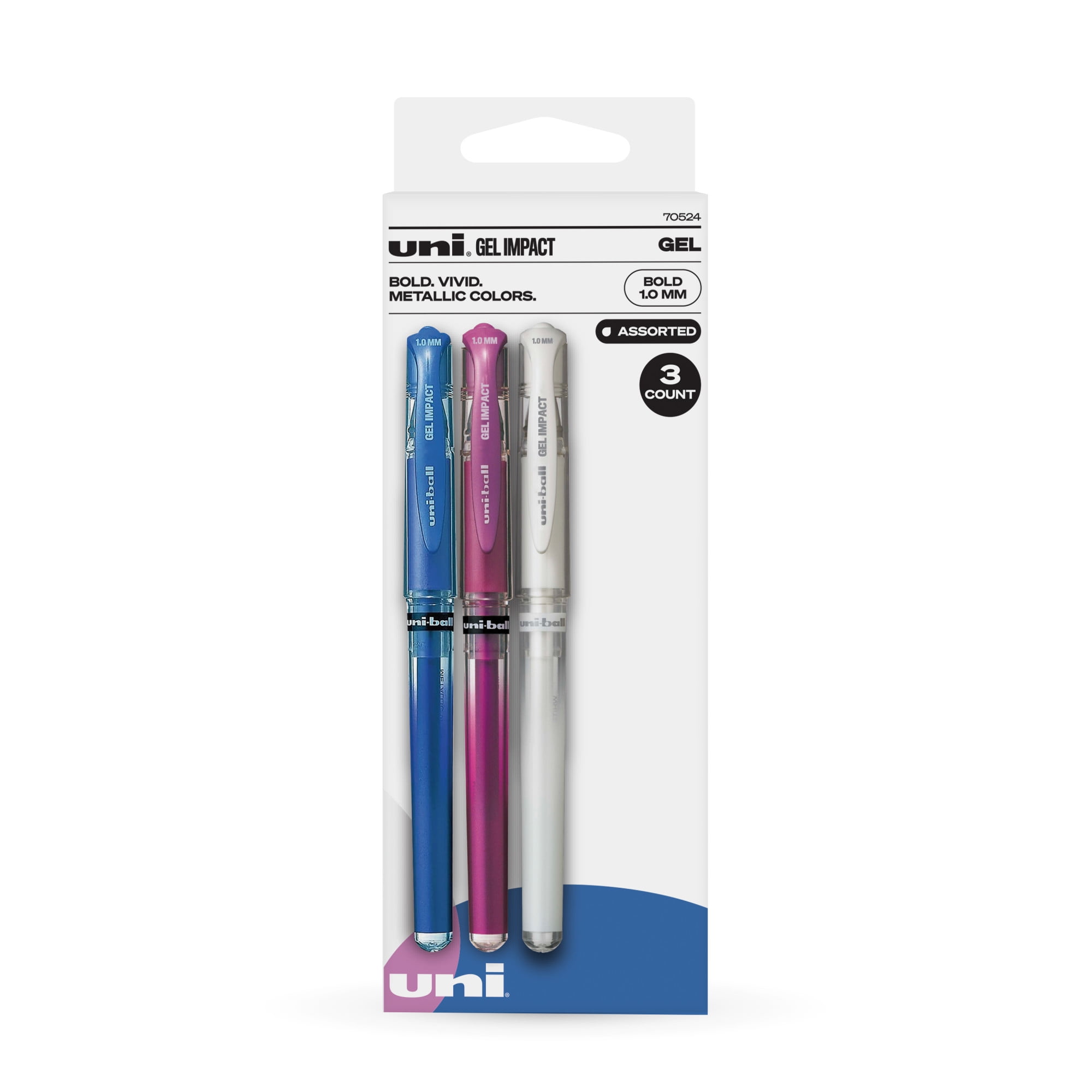 uniball Gel Impact Pens, Bold Point (1.0mm), Assorted Ink, 3 Count ...