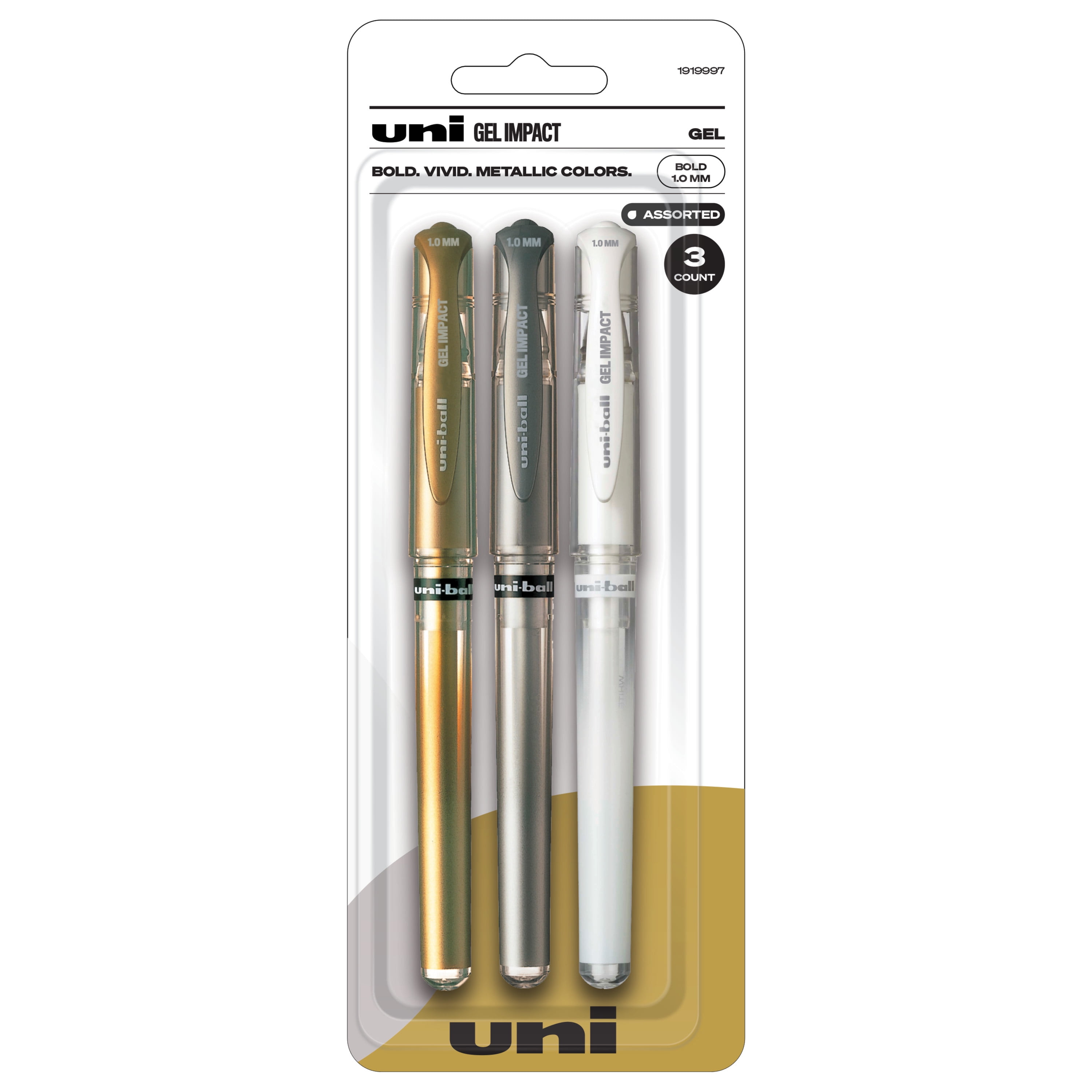 Uniball Gel Impact Pens, Bold Point (1.0mm), Assorted Metallic Ink, 3 ...