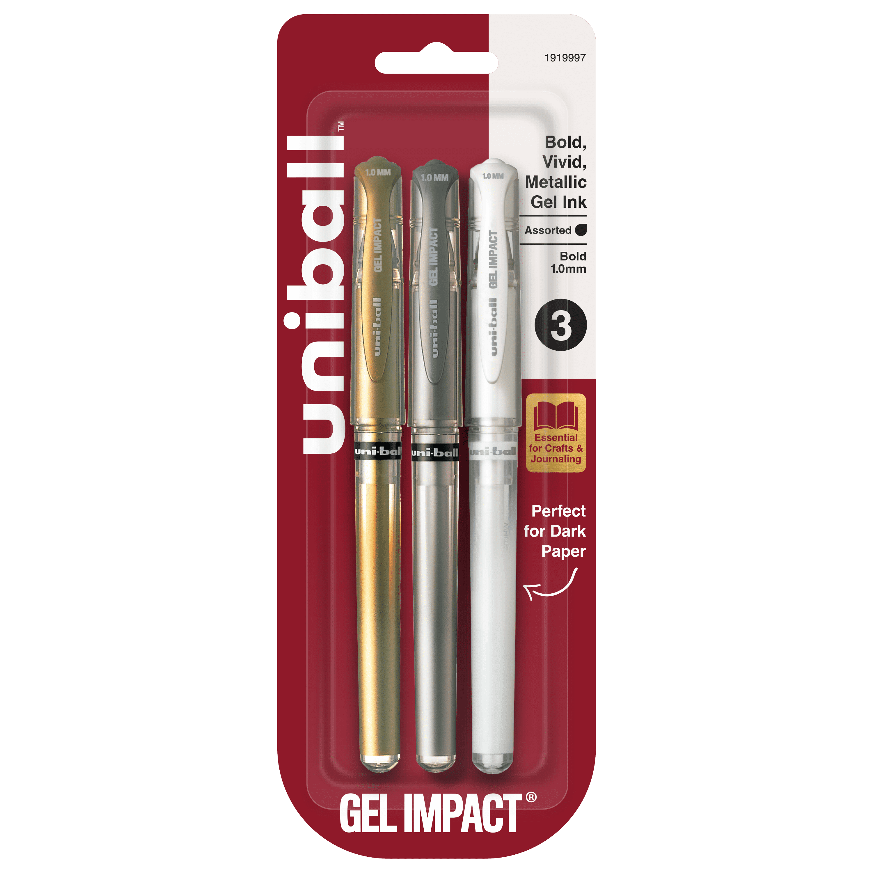 Uniball Gel Impact Pens, Bold Point (1.0mm), Assorted Metallic Ink, 3 ...