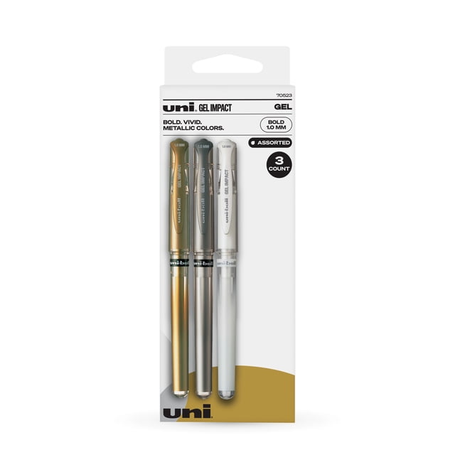Uniball Gel Impact Pens, Bold Point (1.0mm), Gold/Silver/White Ink, 3 ...