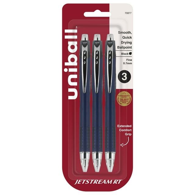 uniball Jetstream RT Ballpoint Pens, Fine Point (0.7mm), Black Ink, 3 ...