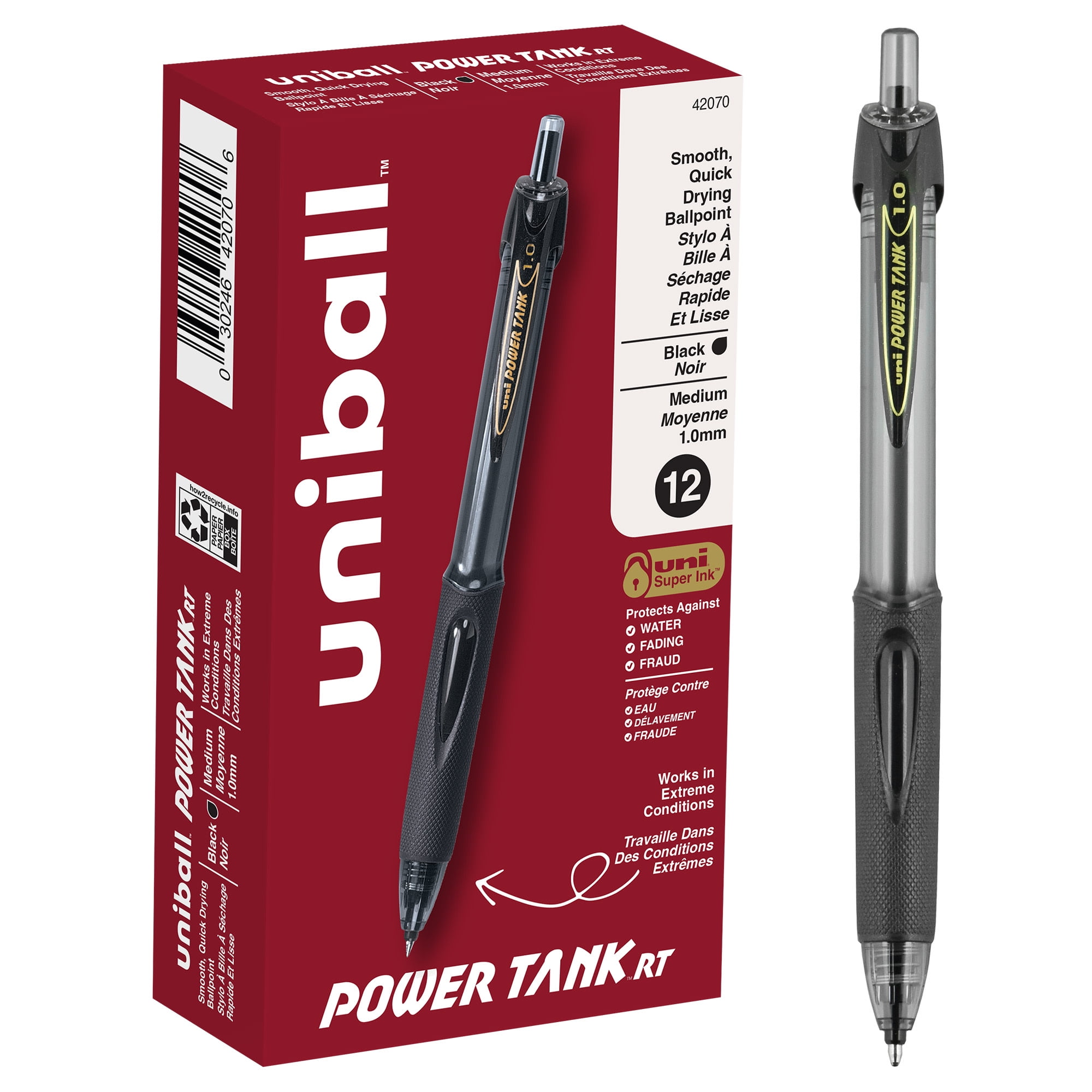 uniball Power Tank RT Ballpoint Pens, Medium Point (1.0mm), Black Ink ...