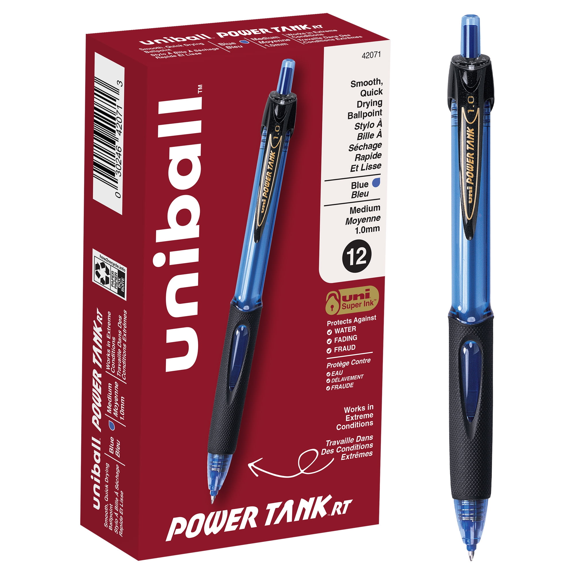 uniball Power Tank RT Retractable Ballpoint Pens, Medium Point (1.0mm ...