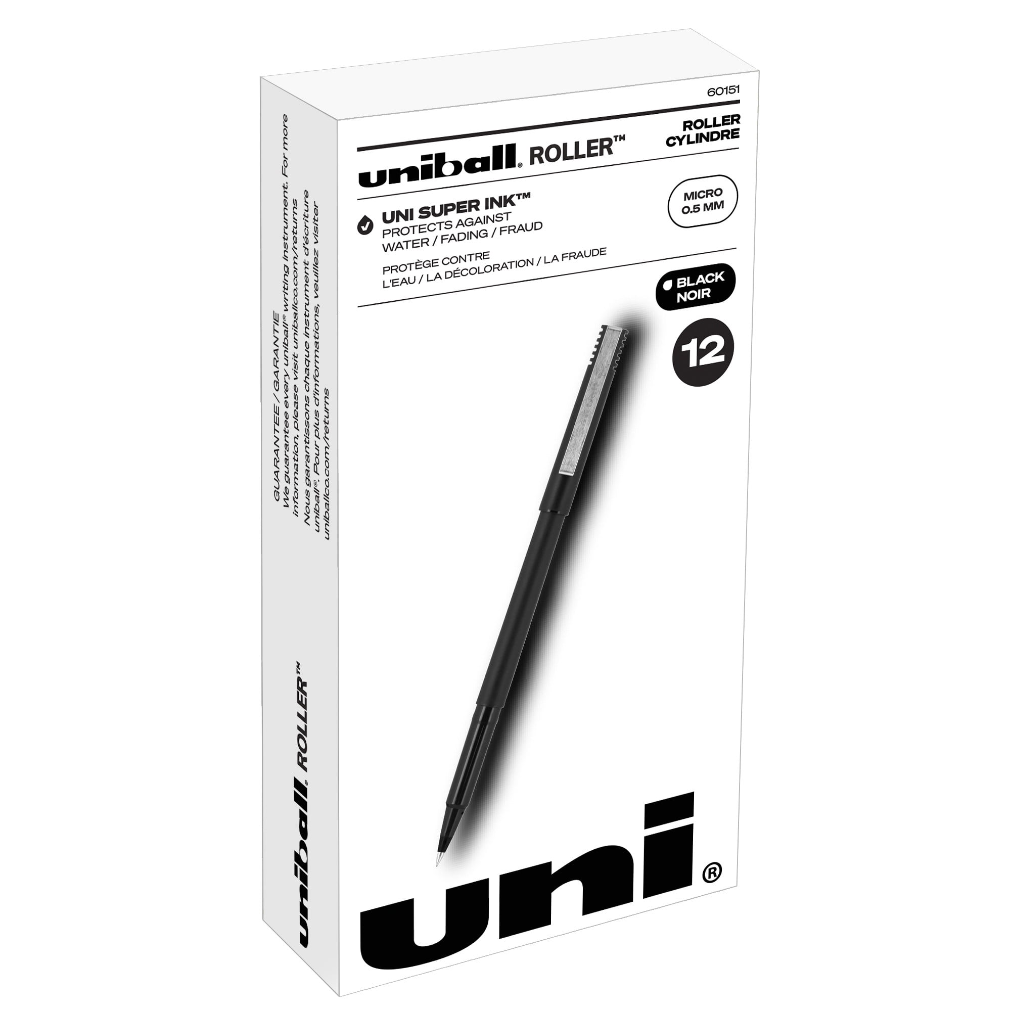 Uniball Roller Rollerball Pens, Micro Point (0.5mm), Black Ink, 12 ...