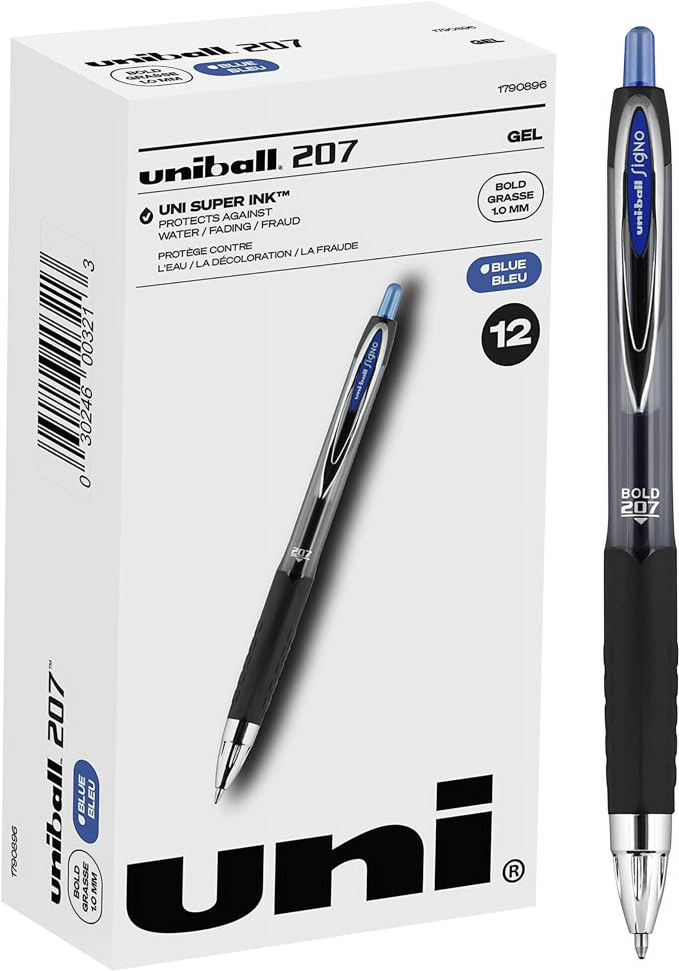 Uniball Signo 207 Gel Pen 12 Pack, 1.0mm Bold Blue Pens, Gel Ink Pens ...