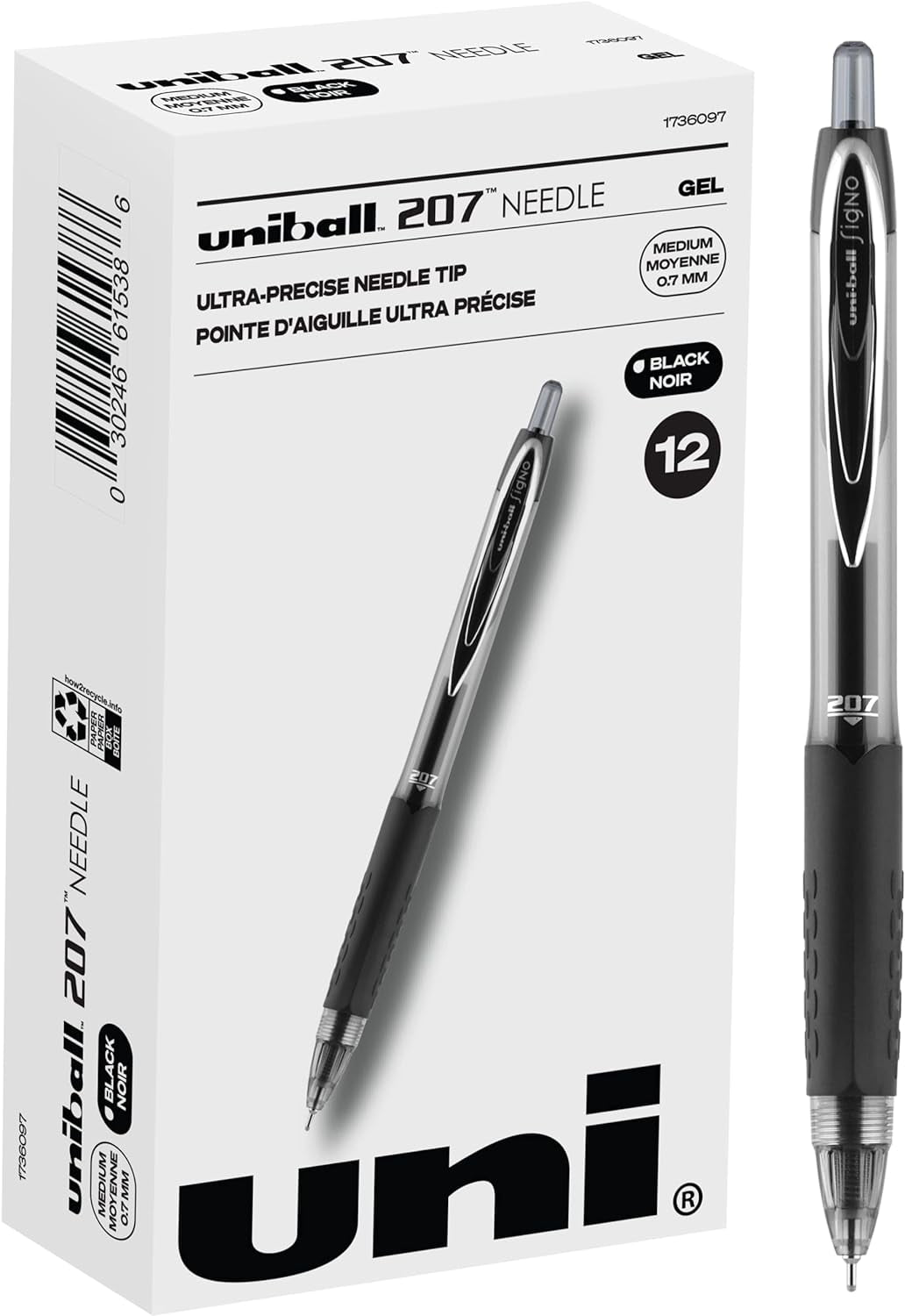 Uniball Signo 207 Gel Pens, 12 Pack - Medium Point, Black Ink, Smooth ...