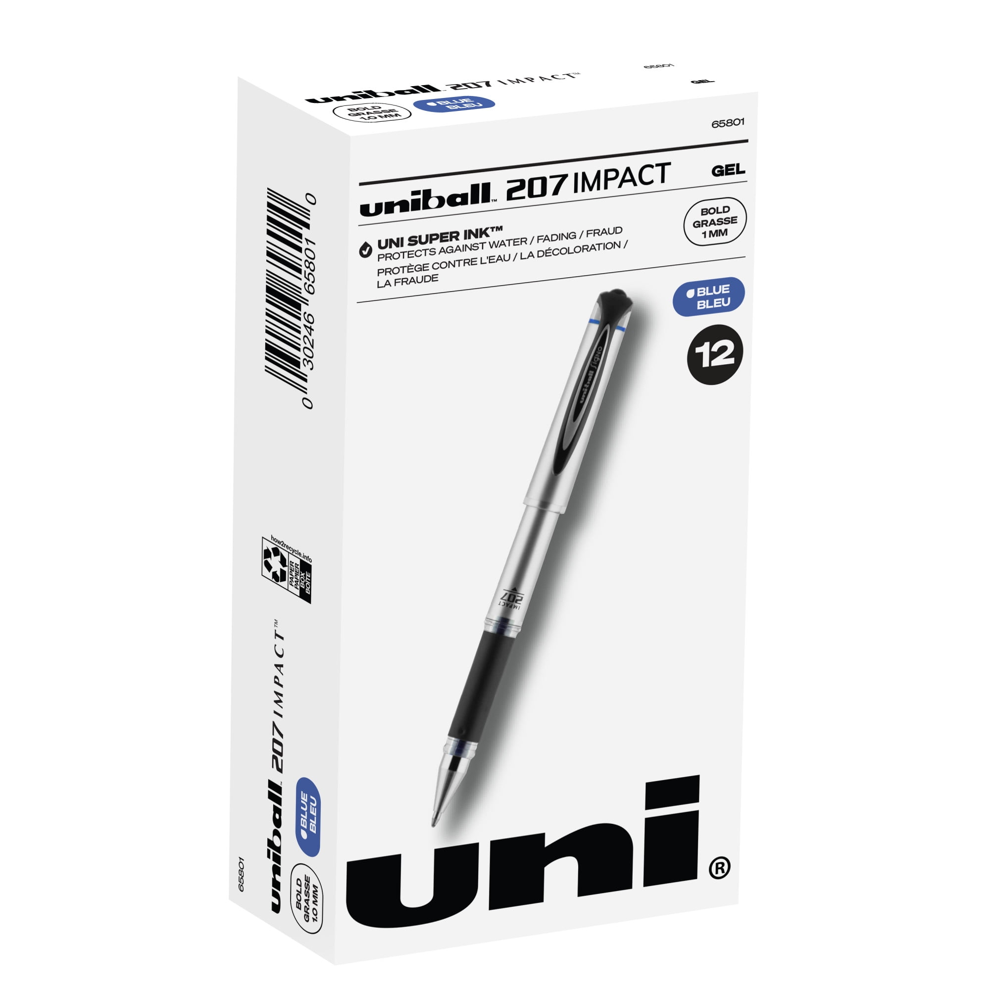 Uniball Signo 207 Impact Gel Pens, Bold Point (1.0mm), Blue Ink, 12 ...