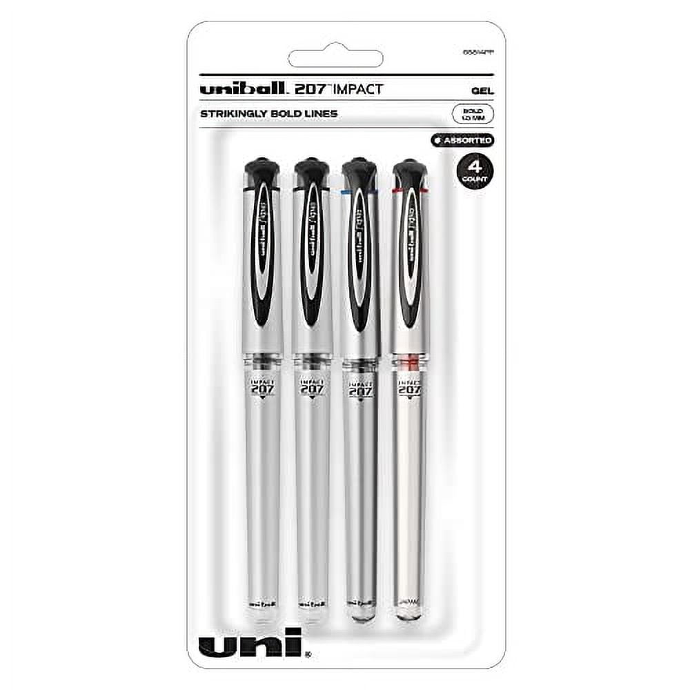 Uniball Signo 207 Impact Stick Gel Pen, 4 Assorted Pens, 1.0mm Bold ...