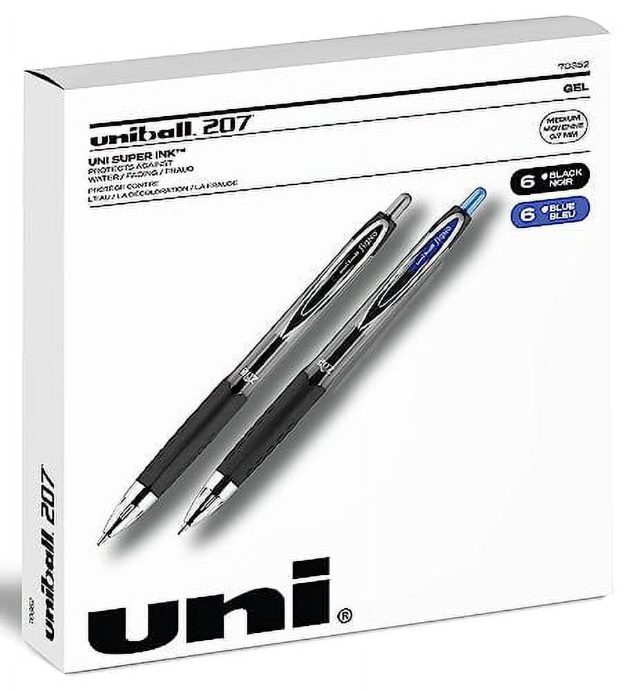 Uniball Signo 207 Retractable Gel Pens - Medium Point - 6 Black with 6 ...