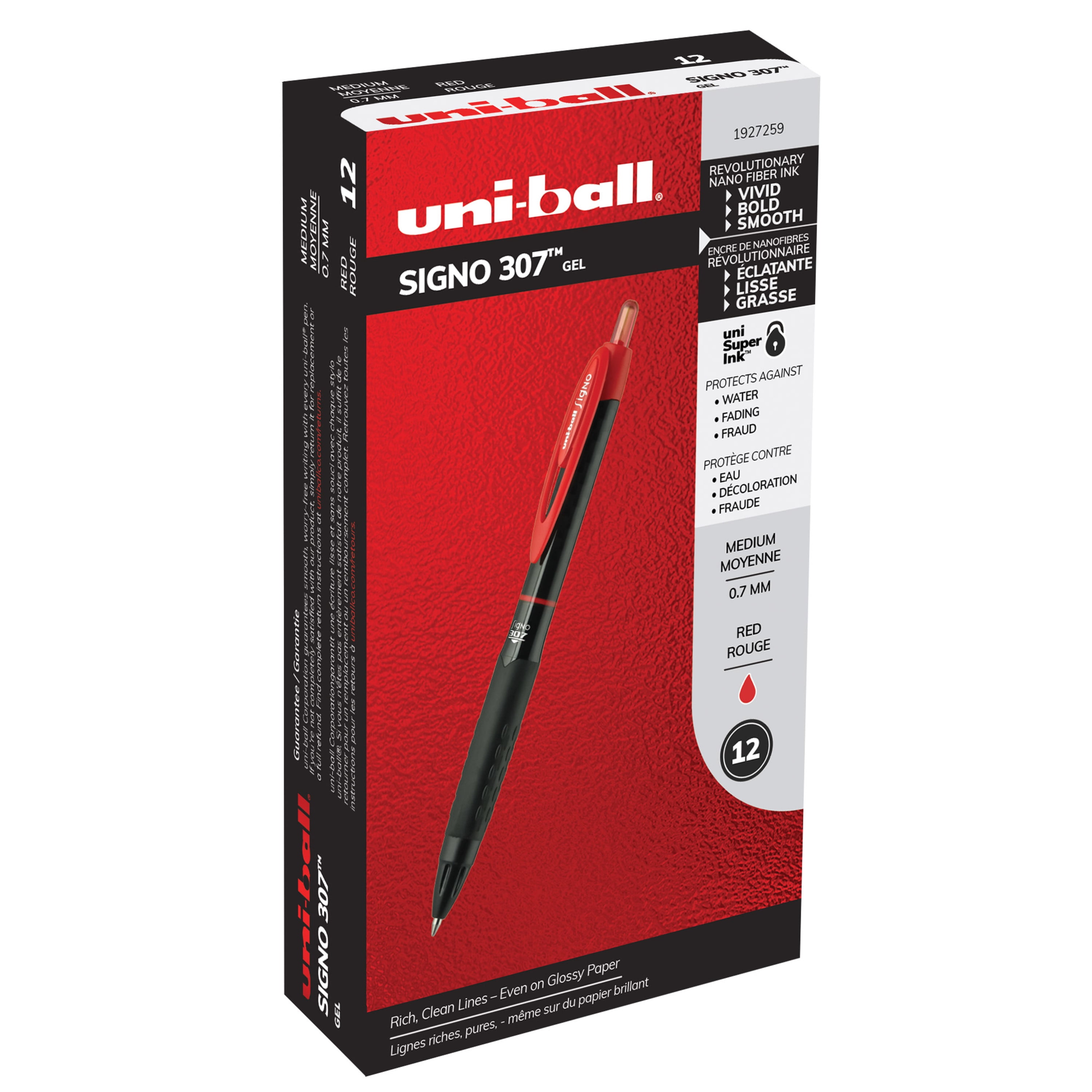 Uniball Signo 307 Gel Pens, Medium Point (0.7mm), Red Ink, 12 Count ...