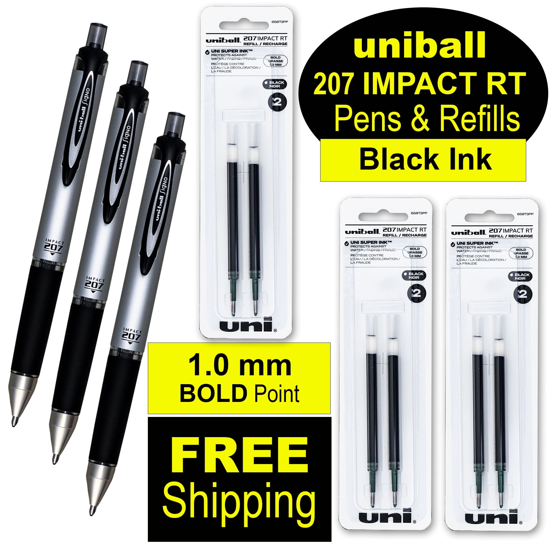 Uniball Signo Impact 207 RT 65870 With Refills 65873, Black Gel Ink, 1 ...