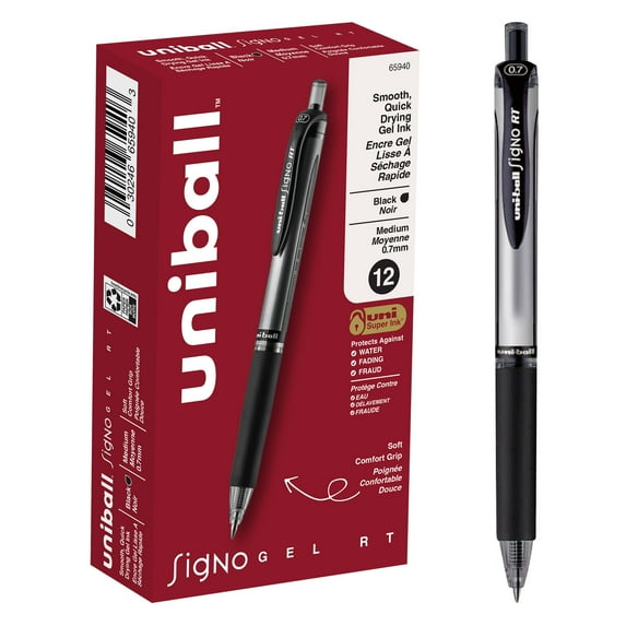 uniball Signo Retractable Gel Pens, 0.7mm Medium Point, Black Ink ...
