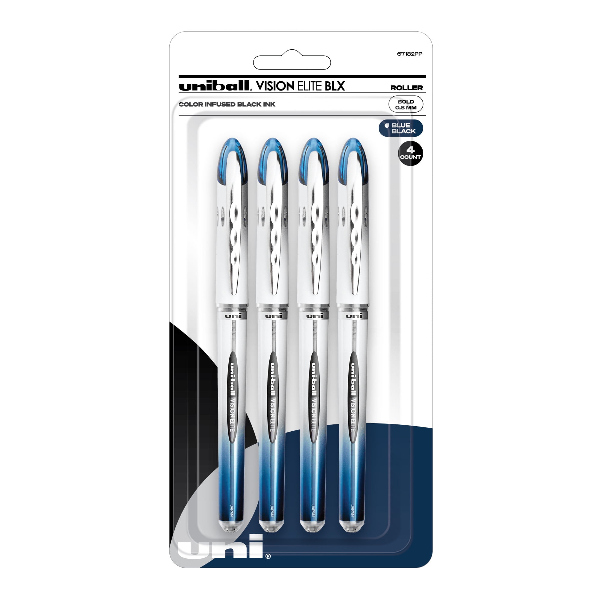 Uniball Vision Elite BLX Pens, Bold Point (0.8mm), Blue-Black, 4 Count ...
