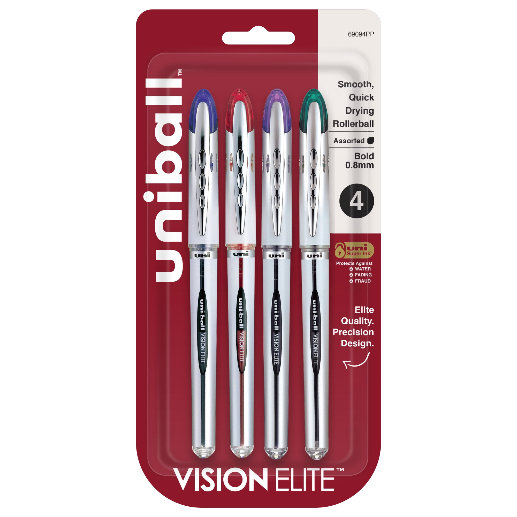 uniball Vision Elite Rollerball Pens, Bold Point (0.8mm), Assorted Ink ...